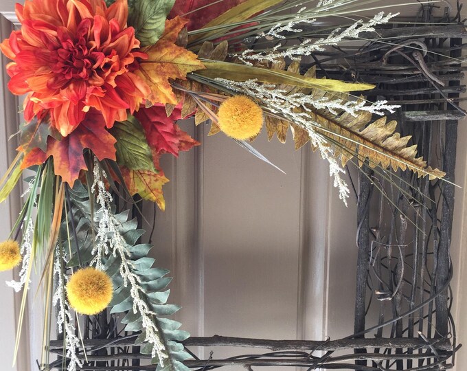Square Wreath, Square Fall Wreath, Square Grapevine Wreath, Fall ...