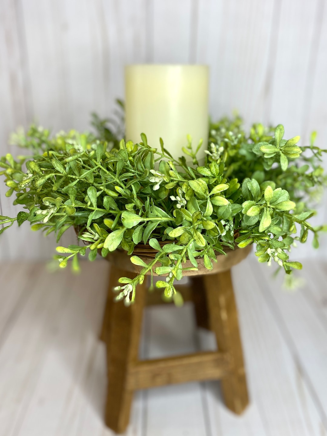 Greenery Candle Ring-mini Greenery Wreath-grapevine Candle - Etsy