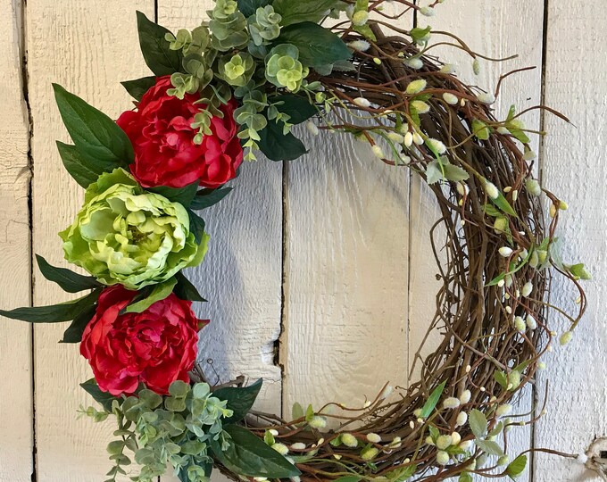 Pretty Spring Wreath, Large Round Wreath, Large Peony Wreath, Year ...