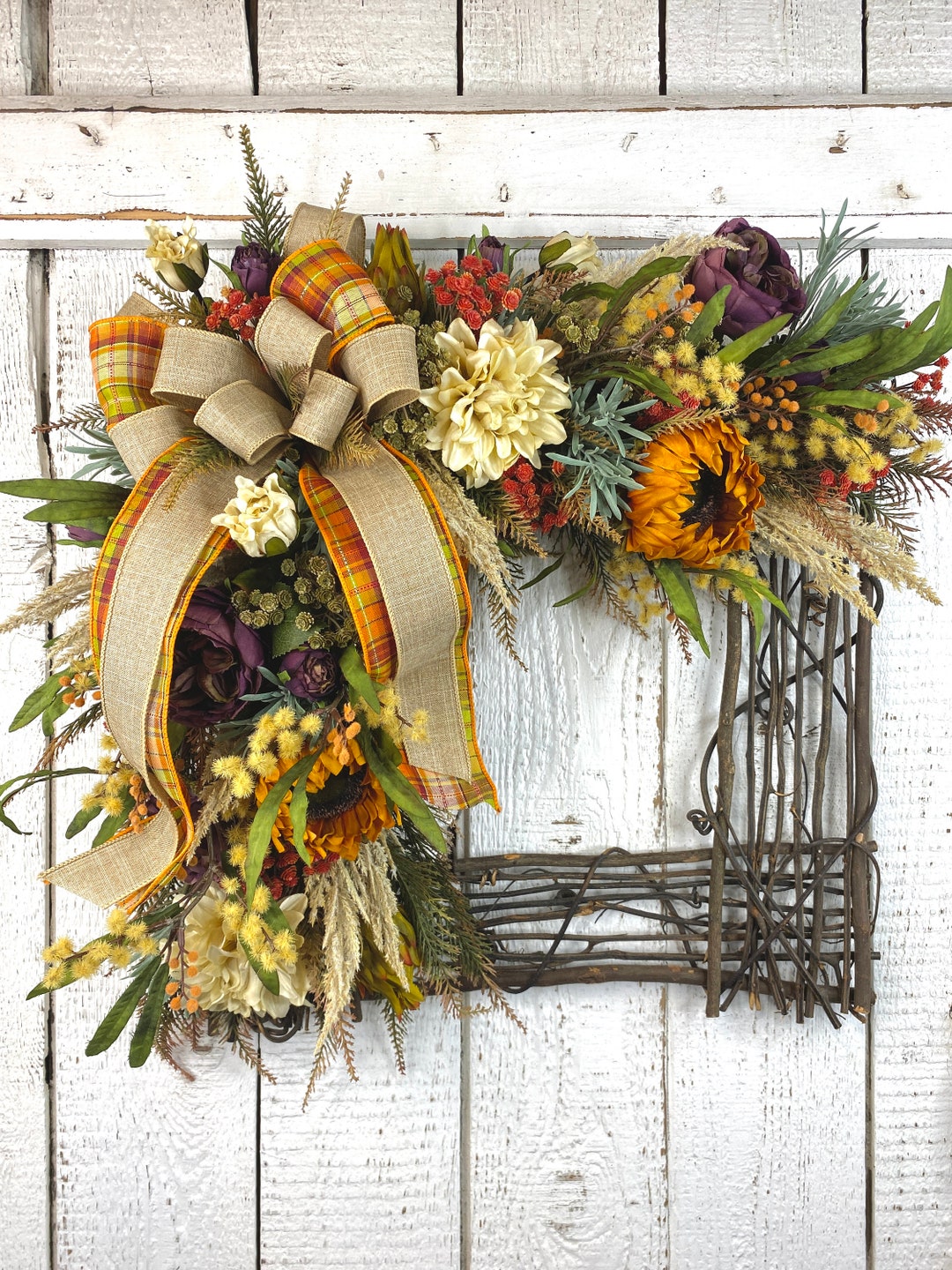 Fall Wreath, Square Wreath, Rustic Fall Wreath, Unique Fall Decor ...