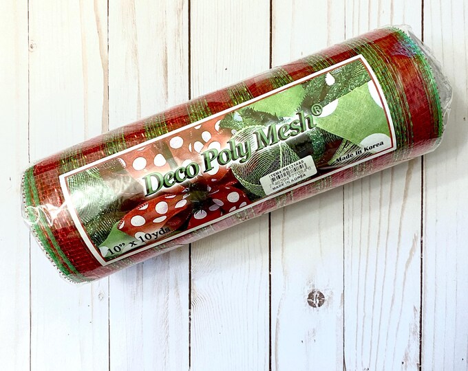Poly Deco Mesh, Christmas Mesh, Red and Green Striped Mesh, Wreath ...