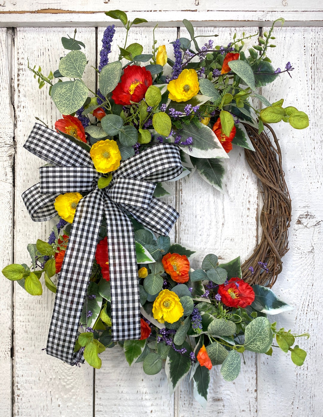 Colorful Wreath, Wreath for Spring, Summer Florals, Poppy Wreath ...