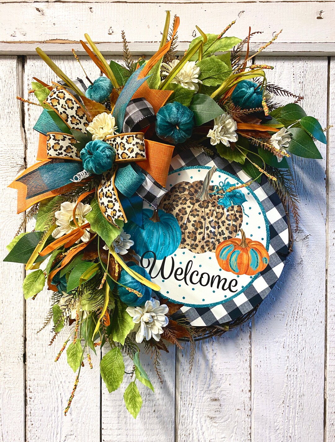 Fall Welcome Wreath, Pumpkin Wreath for Fall, Autumn Door Decor ...