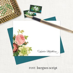 Personalized Flat Note Cards - FLOWER BOUQUET - Pink Rose Floral ...