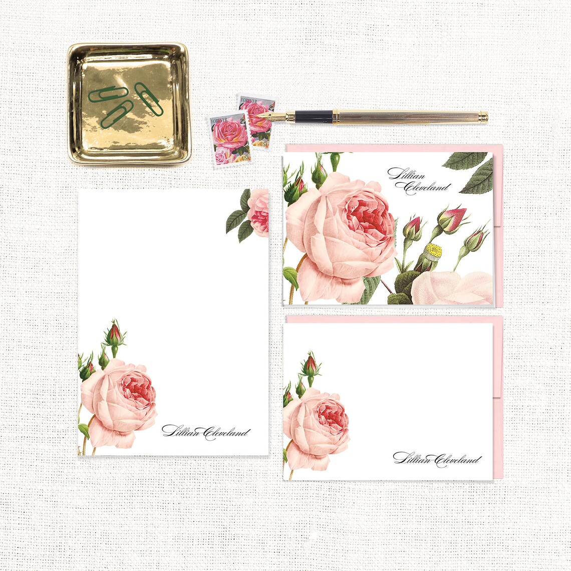 Complete Personalized Stationery Set LIGHT PINK ROSE | Etsy