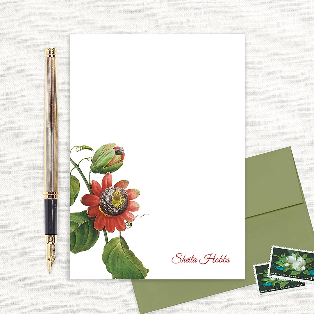 Personalized Notepad - PASSION FLOWER - Floral Stationery Custom ...