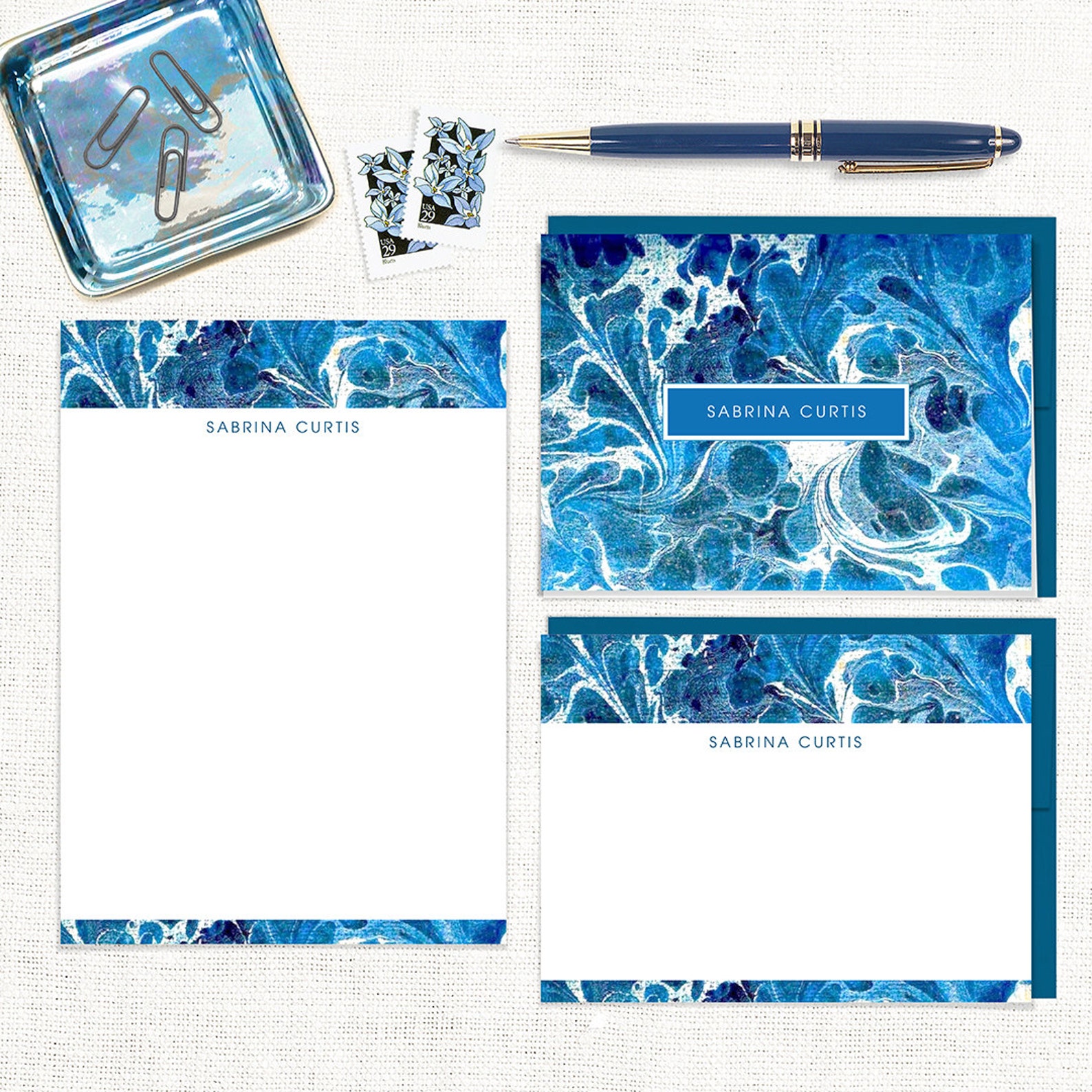 Complete personalized stationery set vintage marble paper | Etsy