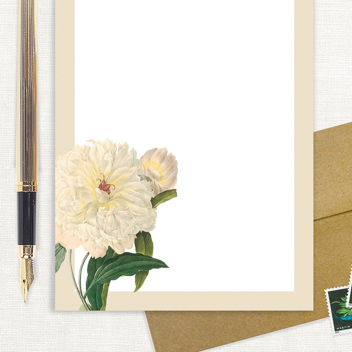 Personalized Notepad WHITE PEONY Custom Stationery | Etsy