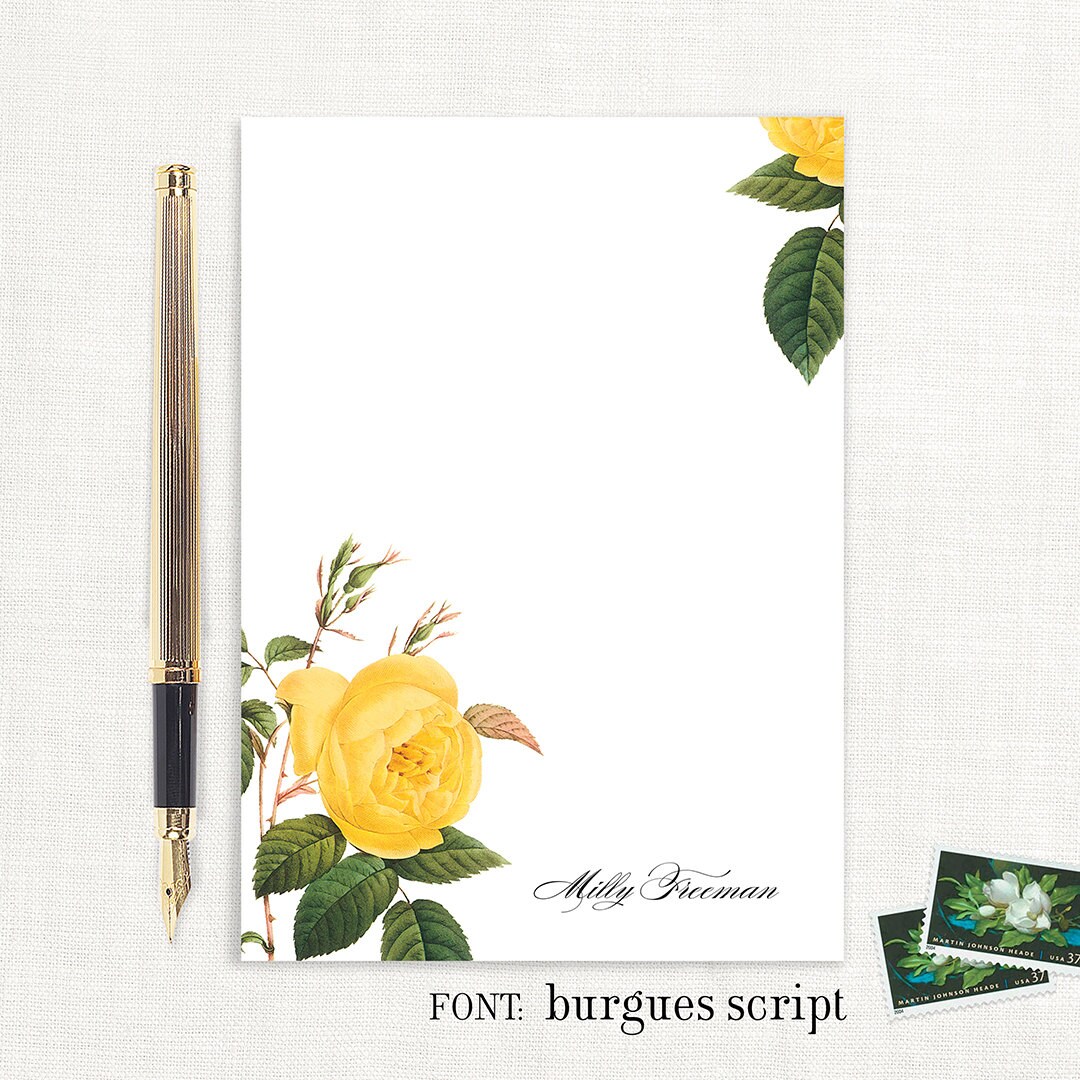 Personalized Notepad YELLOW ROSE Floral Stationery Custom - Etsy