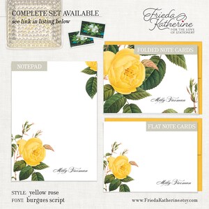 Personalized Notepad - YELLOW ROSE - Floral Stationery Custom ...