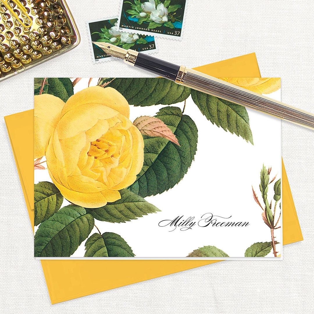 Personalized Stationery Set - YELLOW ROSE - Pretty Floral Stationary ...