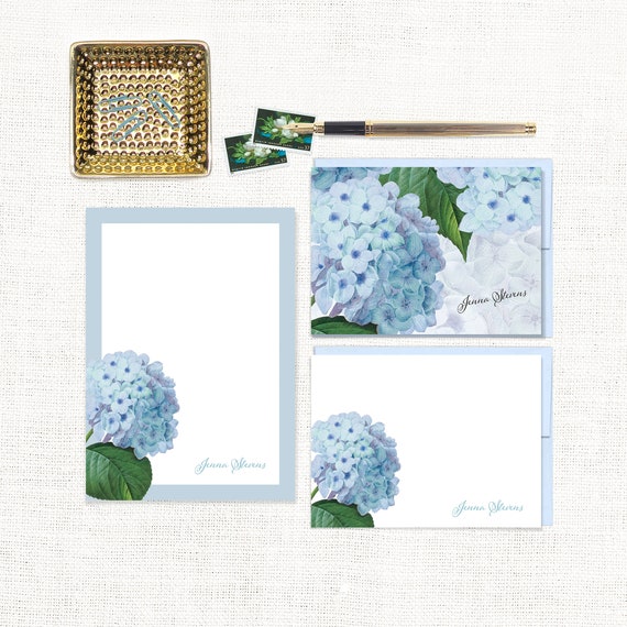 Complete Personalized Stationery Set BLUE HYDRANGEA | Etsy