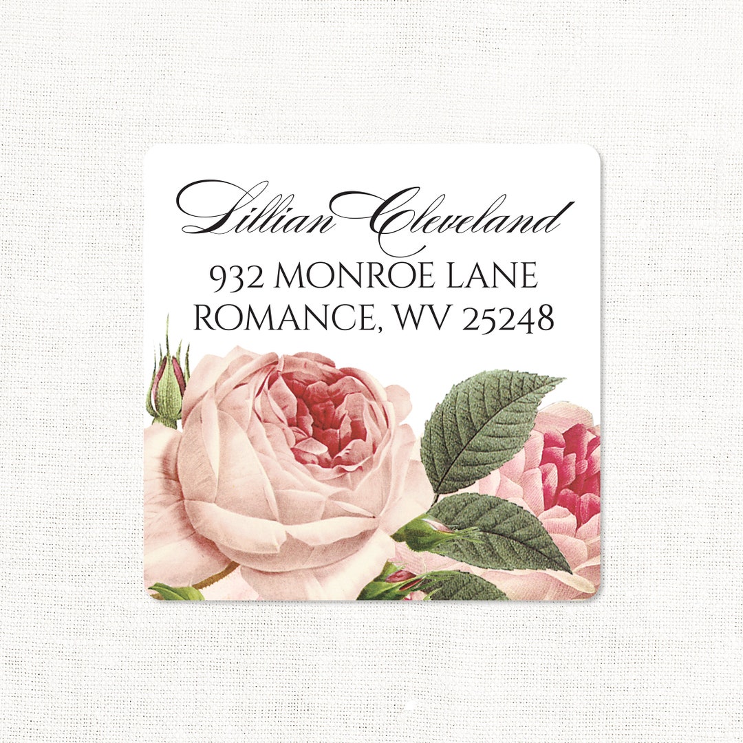 Personalized Return Address Label - LIGHT PINK ROSES - Square Label ...