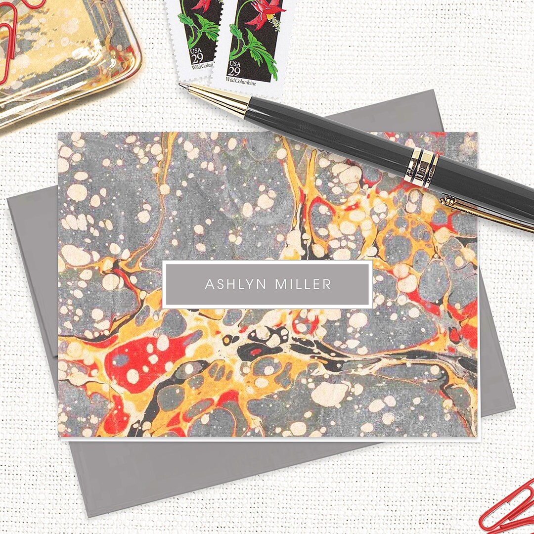 Personalized Stationery Set Vintage Marble Paper ASHLYN GRAY | Etsy