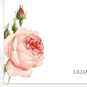Personalized Flat Note Cards - LIGHT PINK ROSE - Flower Stationery ...