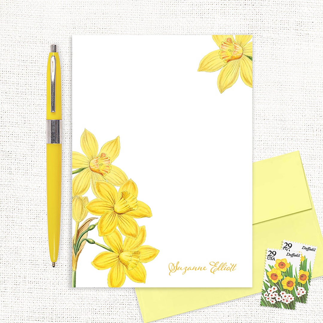 Personalized Notepad - YELLOW DAFFODILS - Narcissus Floral Stationery ...