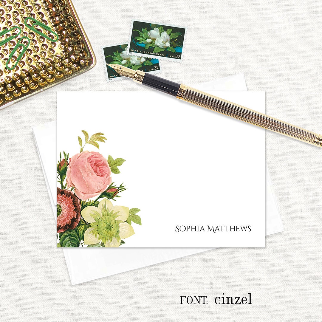 Personalized flat note cards FLOWER BOUQUET set of 12 | Etsy