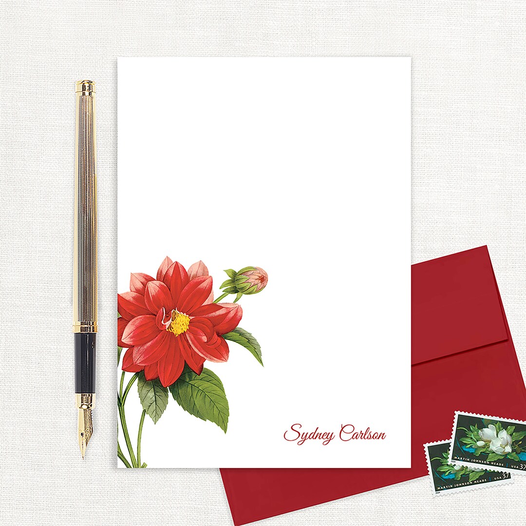 Personalized Notepad - RED DAHLIA FLOWER - Garden Lover Stationery ...