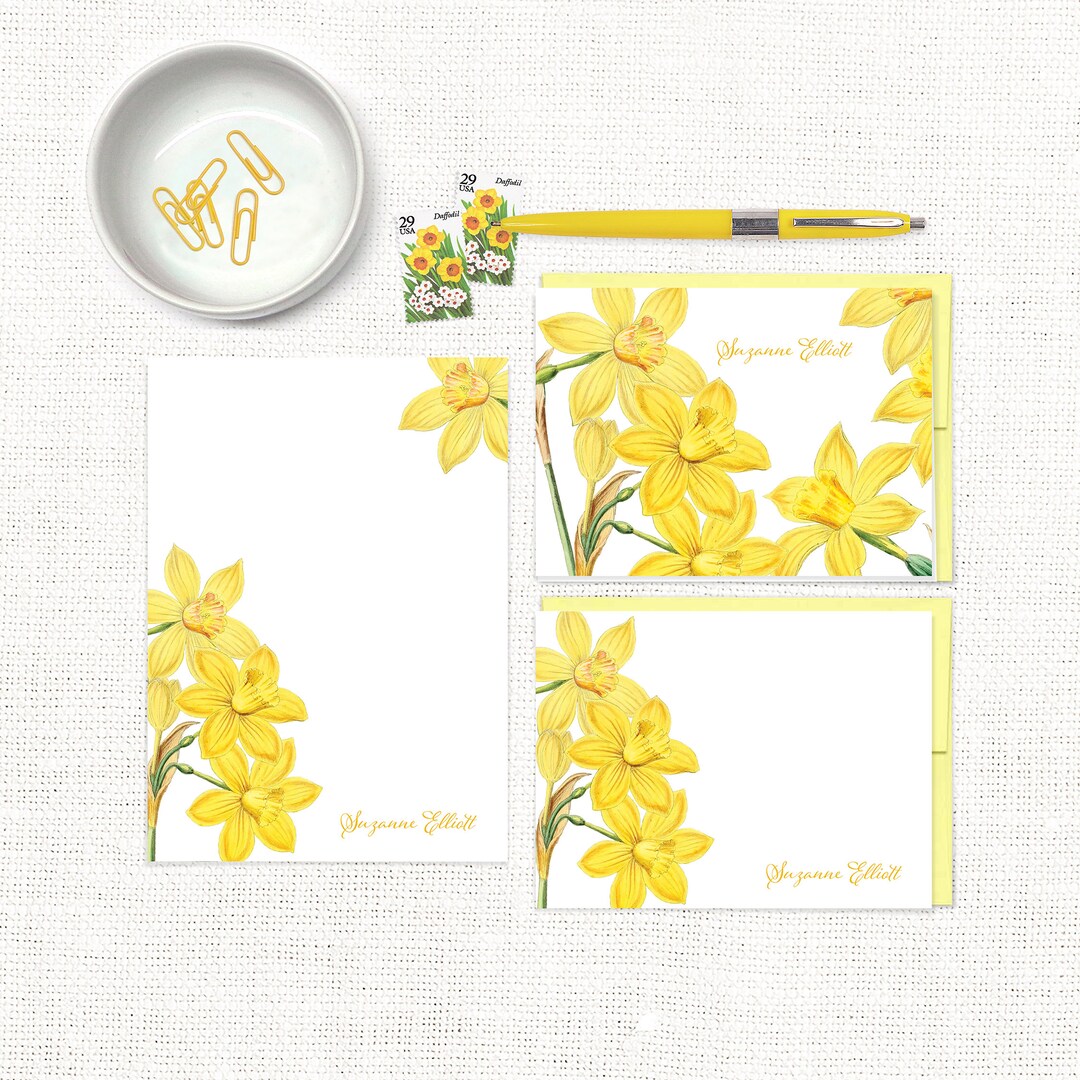 Complete Personalized Stationery Set - YELLOW DAFFODILS - Narcissus ...
