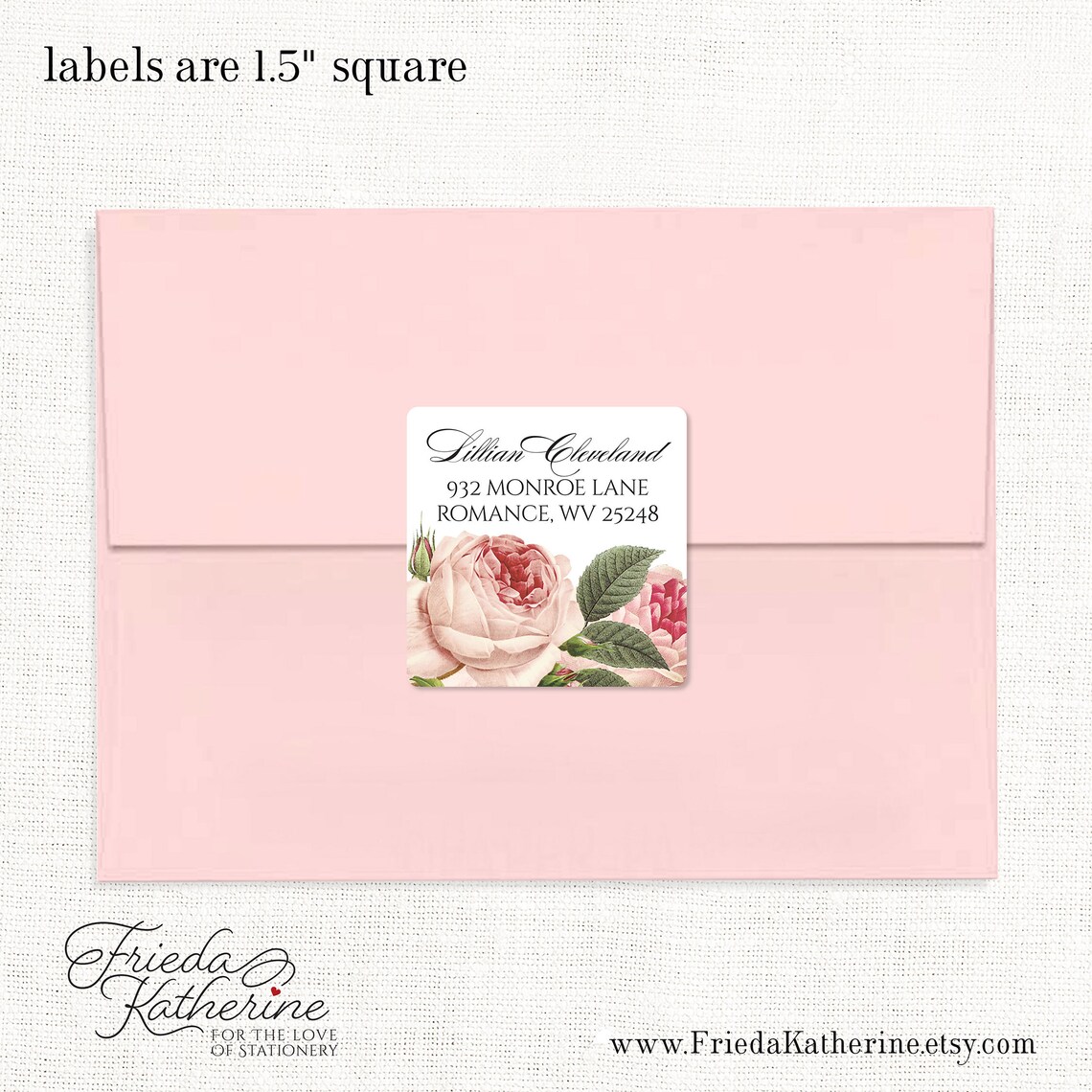 Personalized Return Address Label - LIGHT PINK ROSES - Square Label ...
