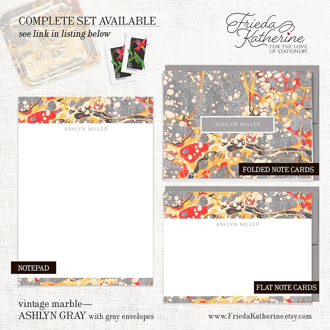 Personalized Stationery Set Vintage Marble Paper ASHLYN GRAY | Etsy