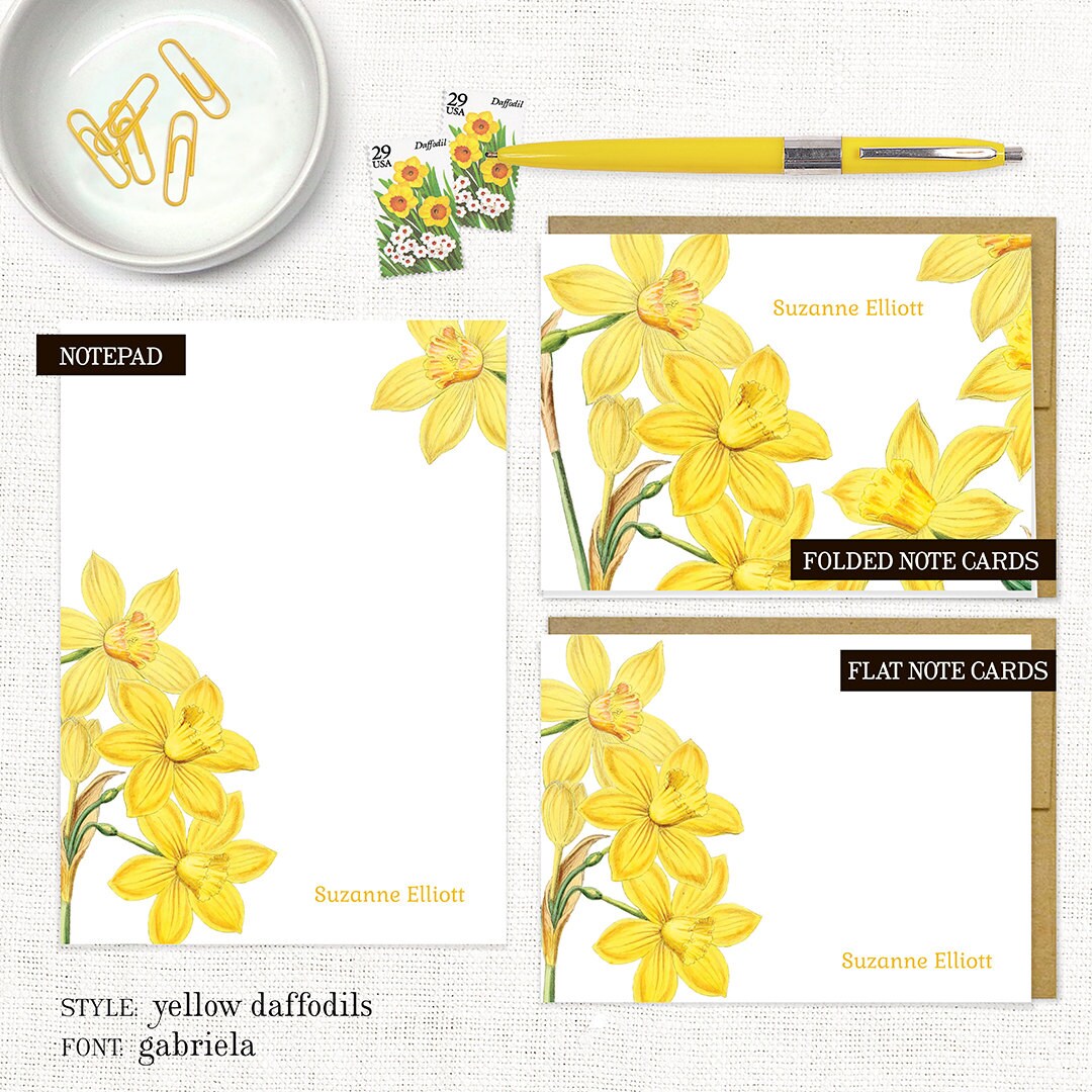 Complete Personalized Stationery Set - YELLOW DAFFODILS - Narcissus ...