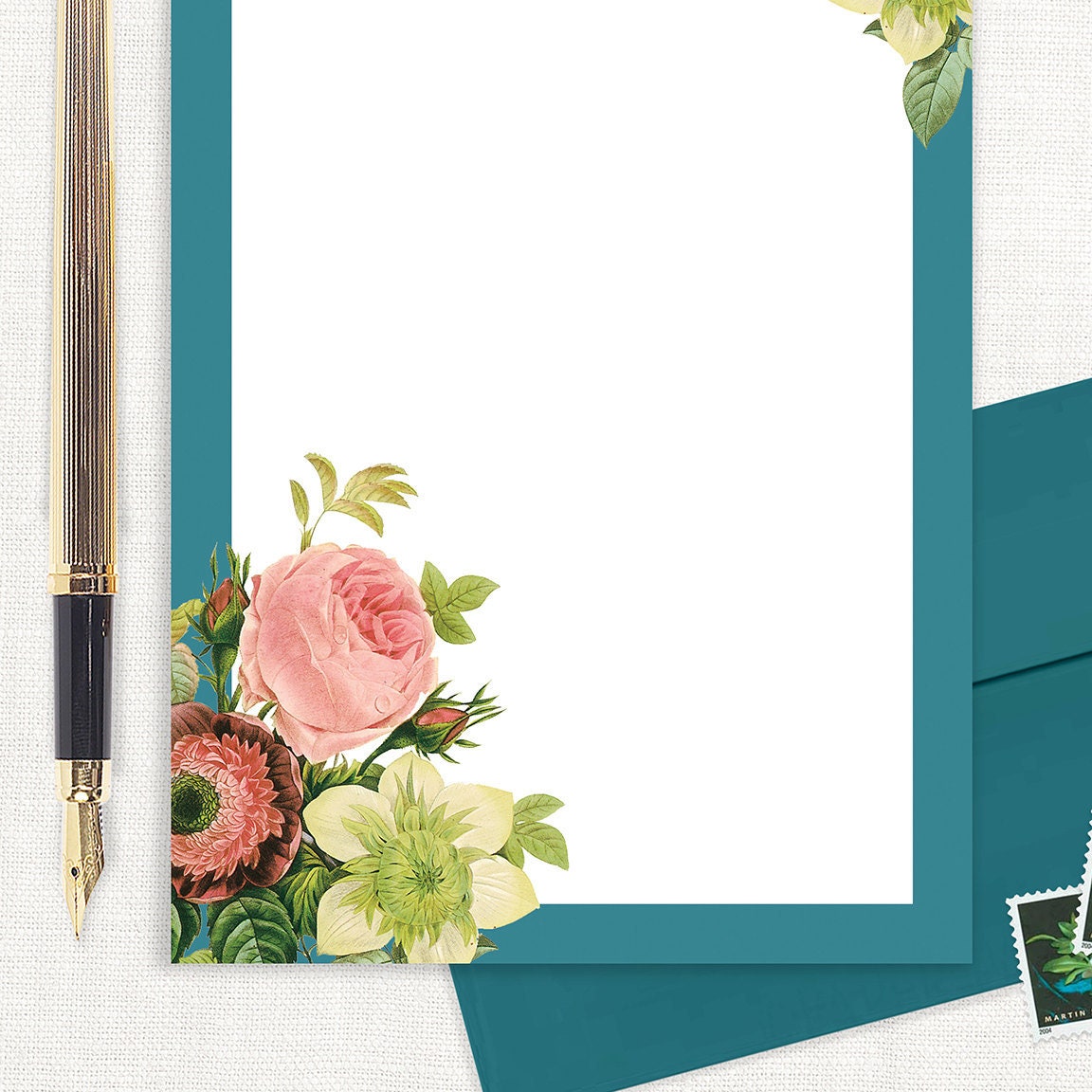 Personalized Notepad FLOWER BOUQUET Pink Rose Stationery - Etsy