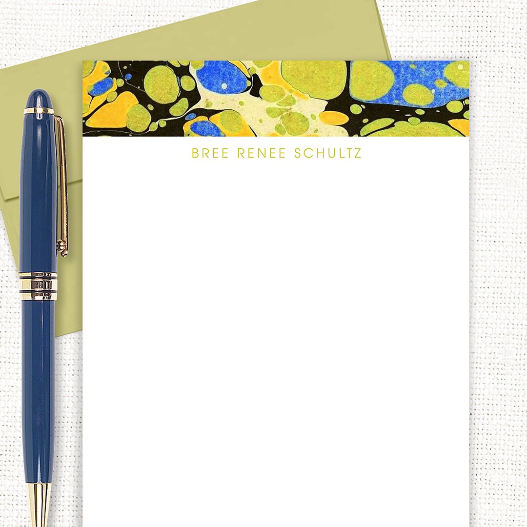 Personalized Notepad Vintage Marble Paper BREE CHARTREUSE - Etsy