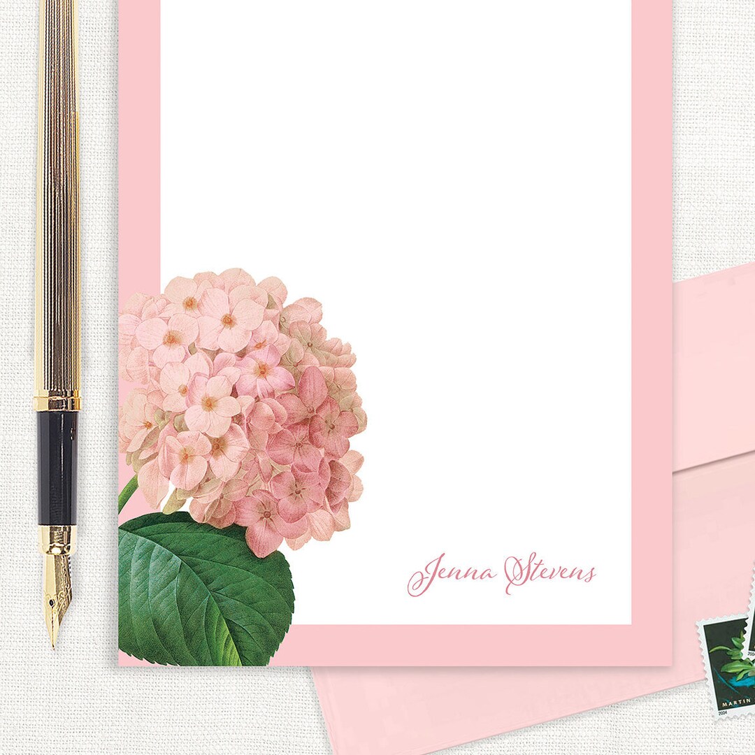 Personalized Notepad PINK HYDRANGEA Floral Stationery - Etsy