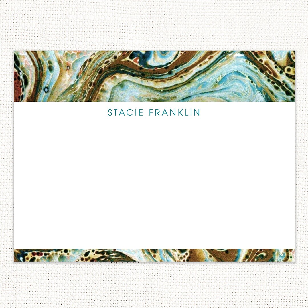 Personalized Flat Note Cards Set Vintage Marble Paper STACIE | Etsy