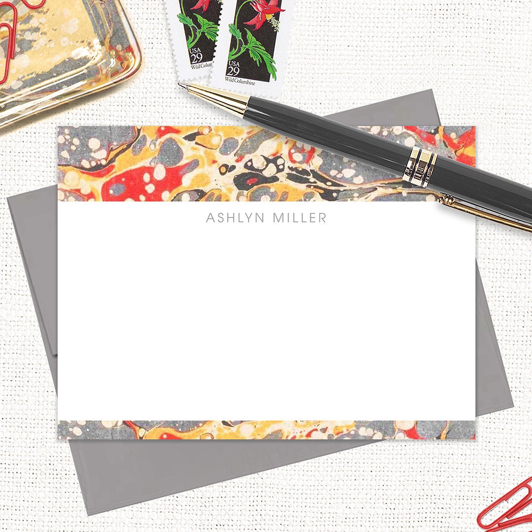 Personalized Flat Note Cards - Vintage Marble Paper ASHLYN GRAY ...