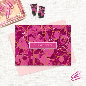 Personalized Stationery Set - Vintage Marble Paper DELANEY MAGENTA ...