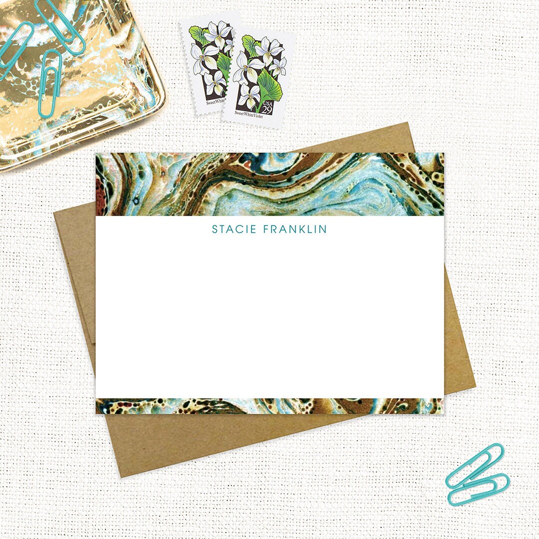 Personalized Flat Note Cards Set Vintage Marble Paper STACIE | Etsy