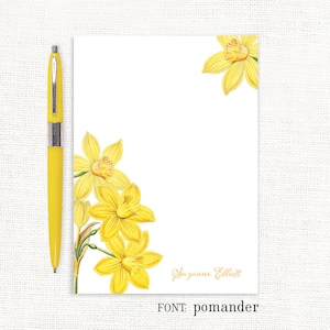 Personalized Notepad - YELLOW DAFFODILS - Narcissus Floral Stationery Feminine Flower Botanical ...