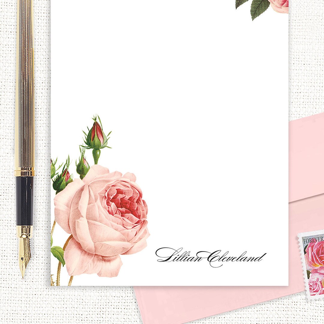 Personalized Notepad LIGHT PINK ROSE Floral Stationery - Etsy