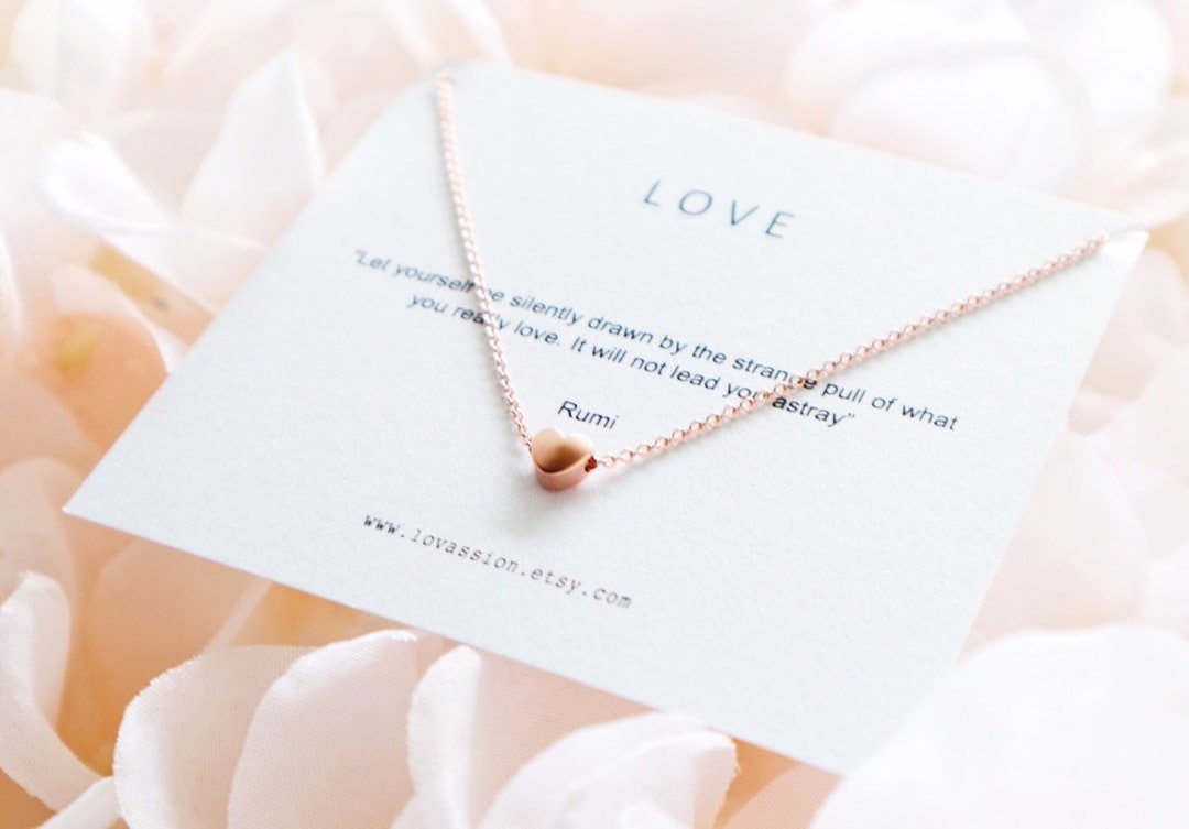 14K Rose Gold Heart Necklace, Tiny Heart Necklace, Little Heart ...