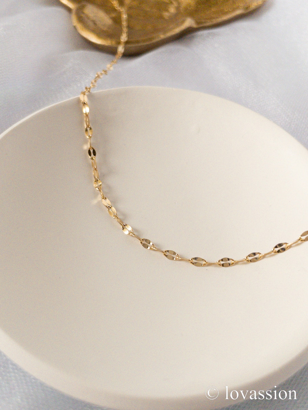 14K Gold Sparkle Chain Necklace Dainty Gold Chain Lace - Etsy