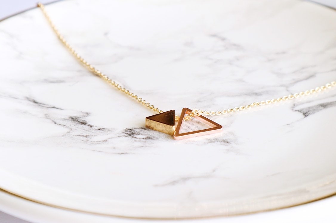 14K Gold Triangle Necklace GOLD FILLED Geometry Necklace - Etsy