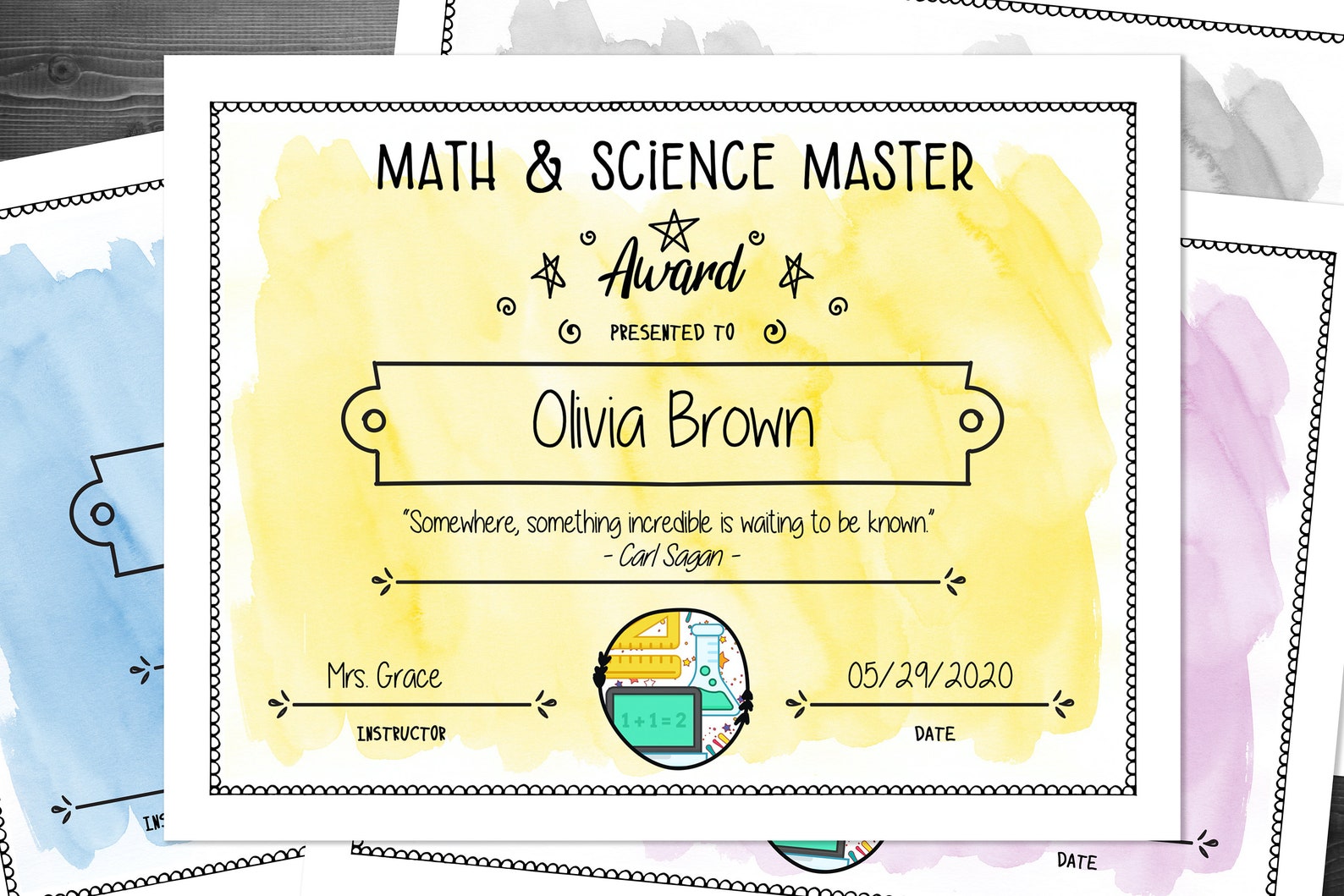 Math, Science and Technology Award Certificate Template for Kids ...