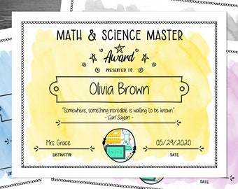 Academic Award Certificate Template for Kids Digital | Etsy