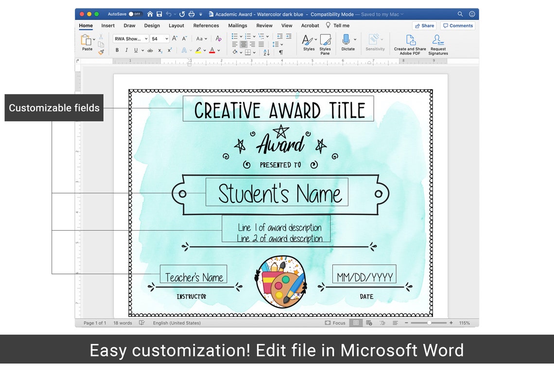 Creative Award Certificate Template for Kids - Digital Download - Etsy