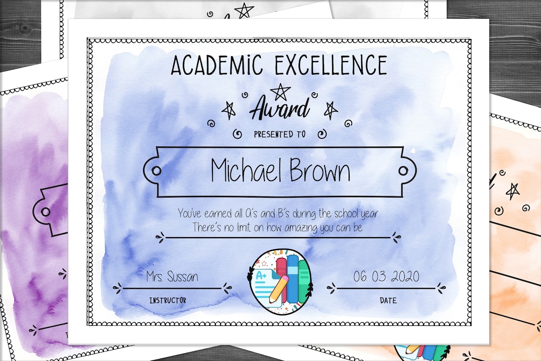 Academic Award Certificate Template for Kids - Digital Download - Etsy