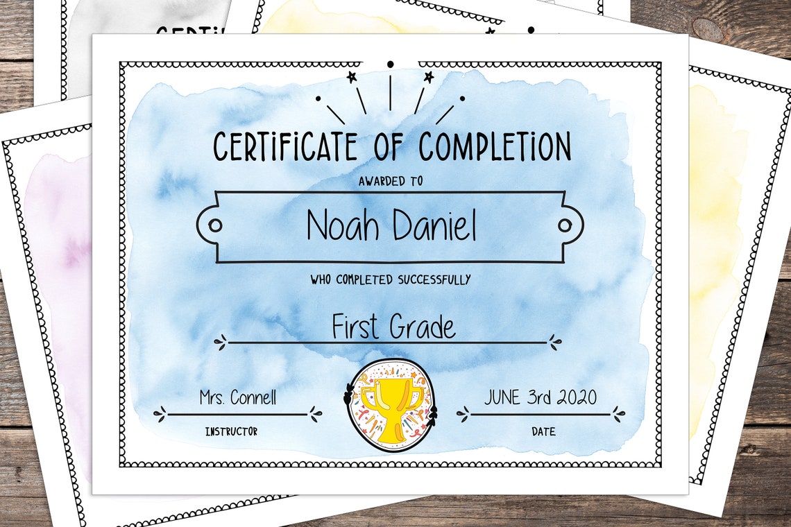 Certificate of Completion Template for Kids - Digital Download - Etsy