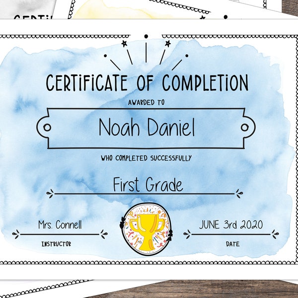 Certificate of Completion Template Graduation - Etsy
