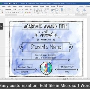 Academic Award Certificate Template for Kids - Digital Download - Etsy