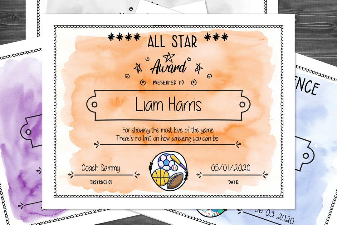 Athletic Award Certificate Template for Kids - Digital Download - Etsy