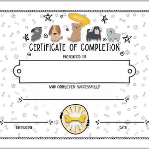 Dog Training Certificate or Award Template - Digital Download - Etsy
