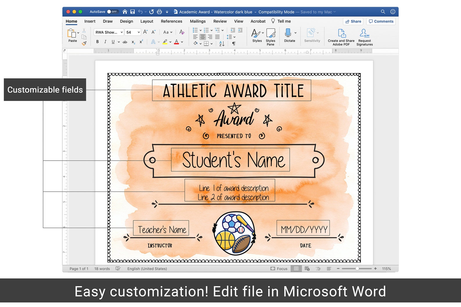 Athletic Award Certificate Template for Kids Digital - Etsy