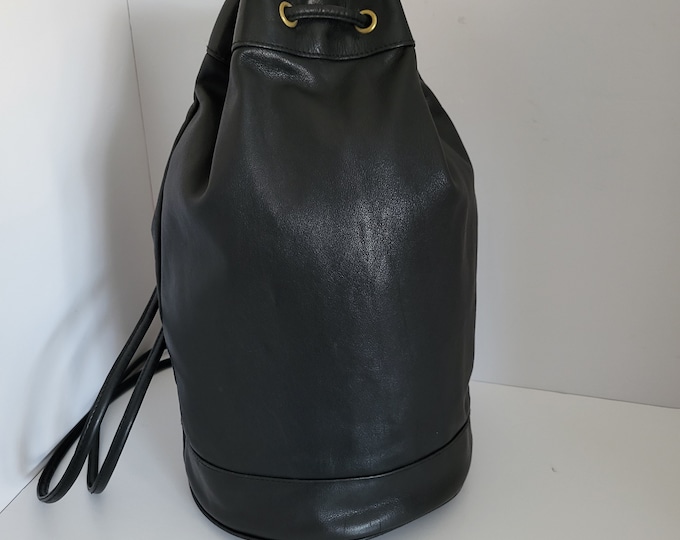 1970s Black Drawstring Leather Backpack - Etsy
