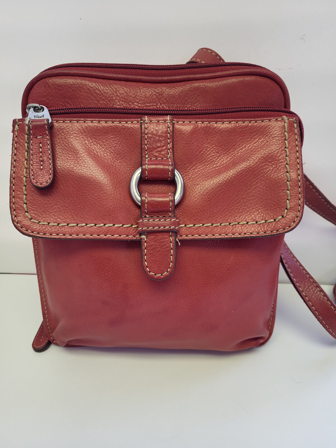 Vintage Fossil Red Leather Shoulder/crossbody Bag - Etsy